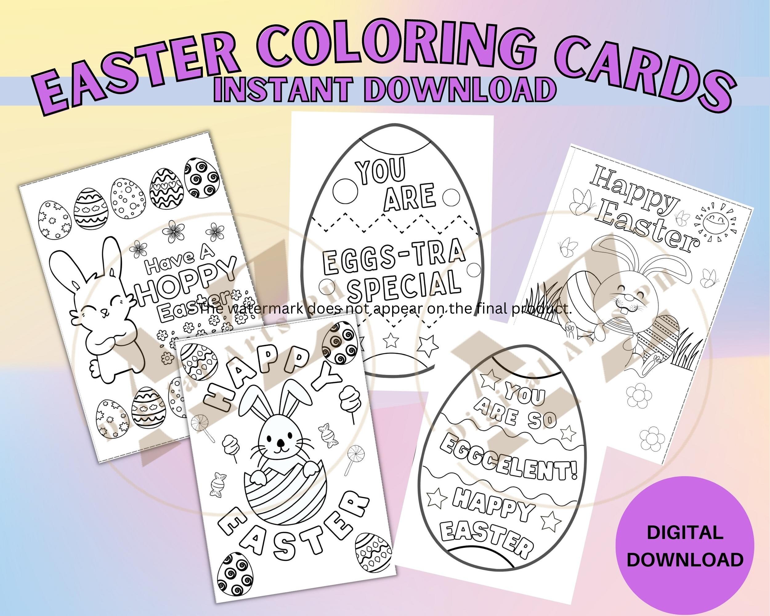 Printable Happy Easter Coloring Card, Easter Card, Holiday Greeting ...