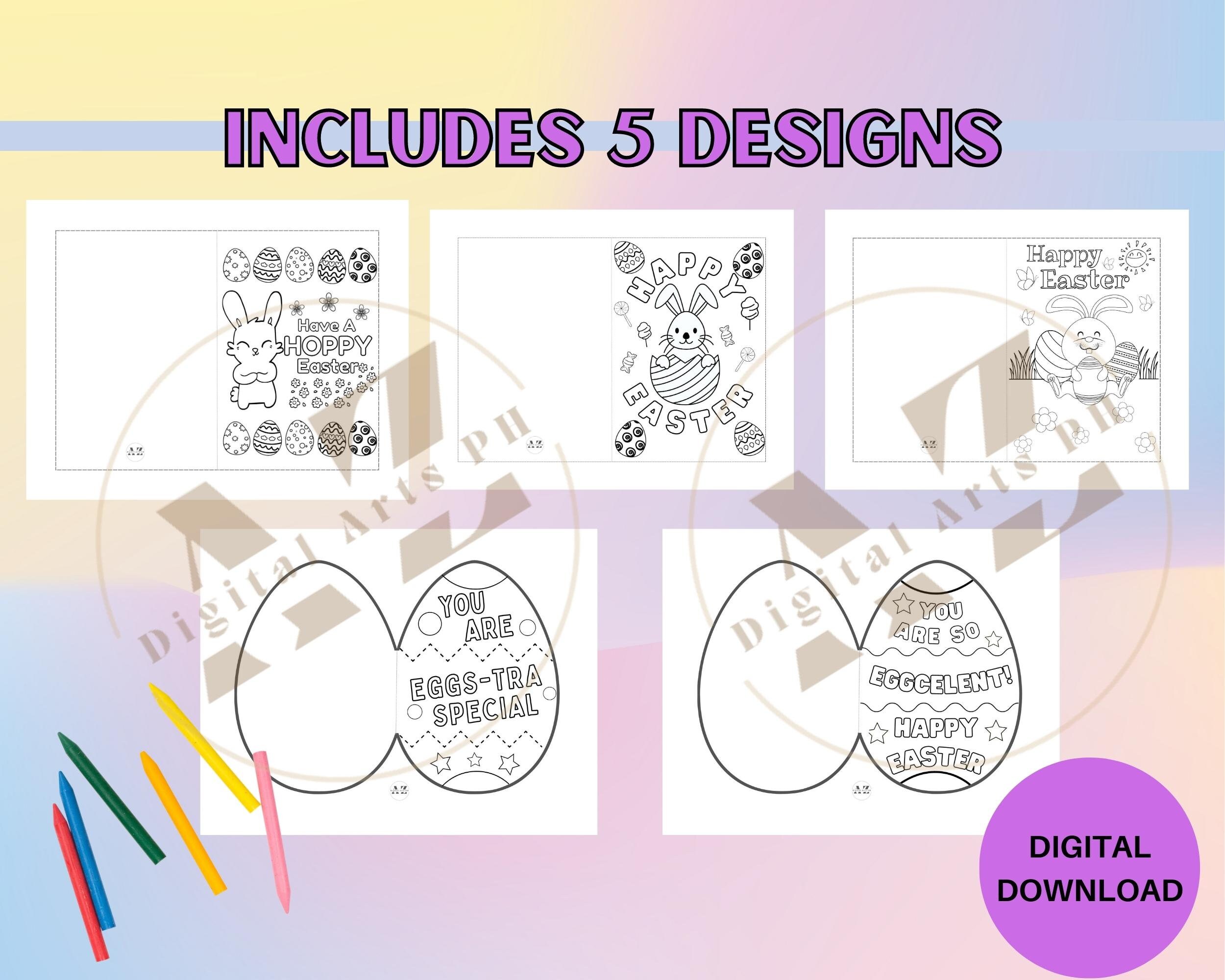 Printable Happy Easter Coloring Card, Easter Card, Holiday Greeting ...