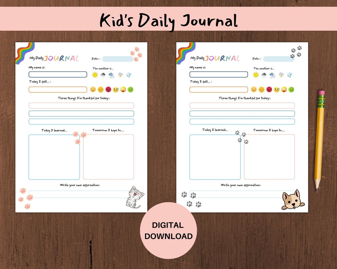 Kids Journal, Kids Printable, Kids Activity, Daily Journal Pages, Kids ...
