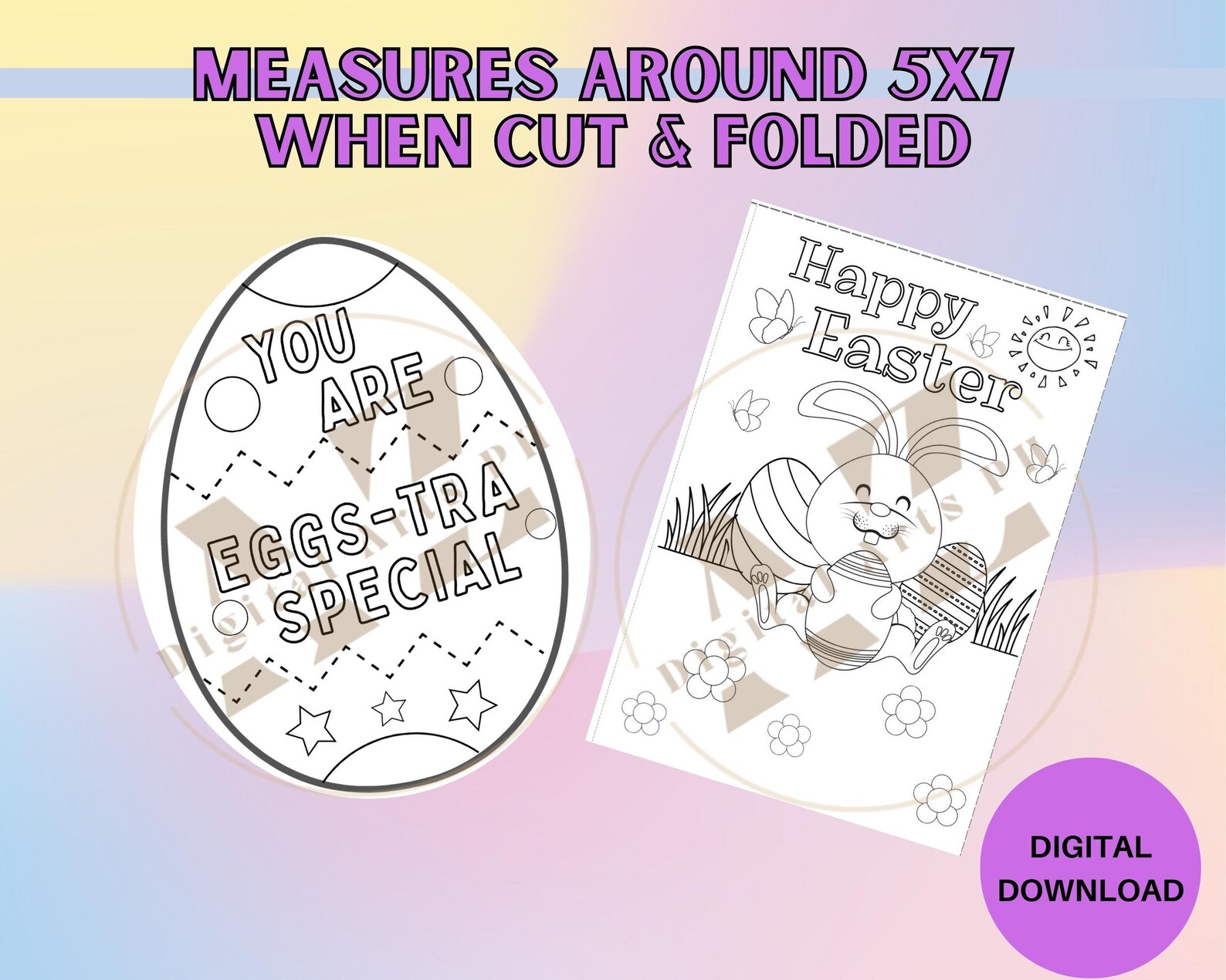 Printable Happy Easter Coloring Card, Easter Card, Holiday Greeting ...
