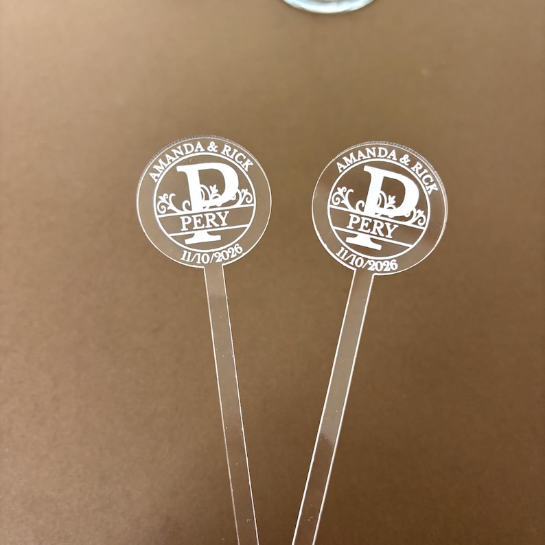 50 Pcs Personalized Wedding Cocktail Stirrers, Custom Monogram Acrylic ...