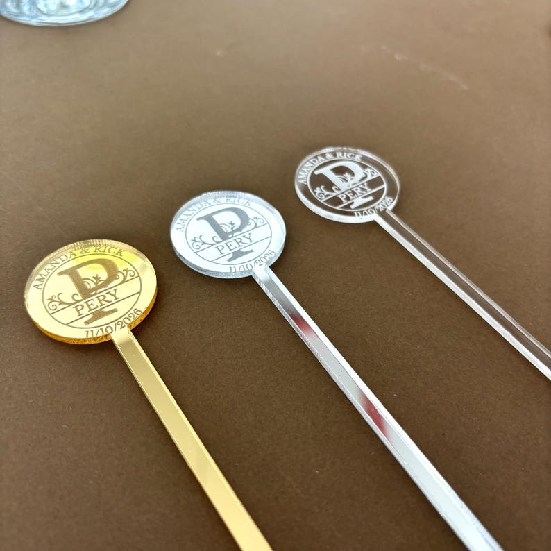 50 Pcs Personalized Wedding Cocktail Stirrers, Custom Monogram Acrylic ...