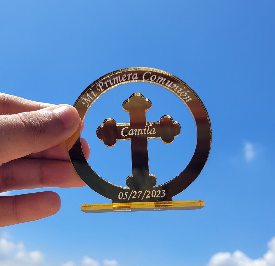Gold First Communion Favor, Personalized Cross Favor, Baptism Mirror ...