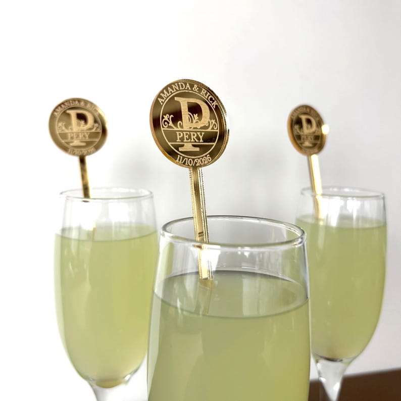 50 Pcs Personalized Wedding Cocktail Stirrers, Custom Monogram Acrylic ...
