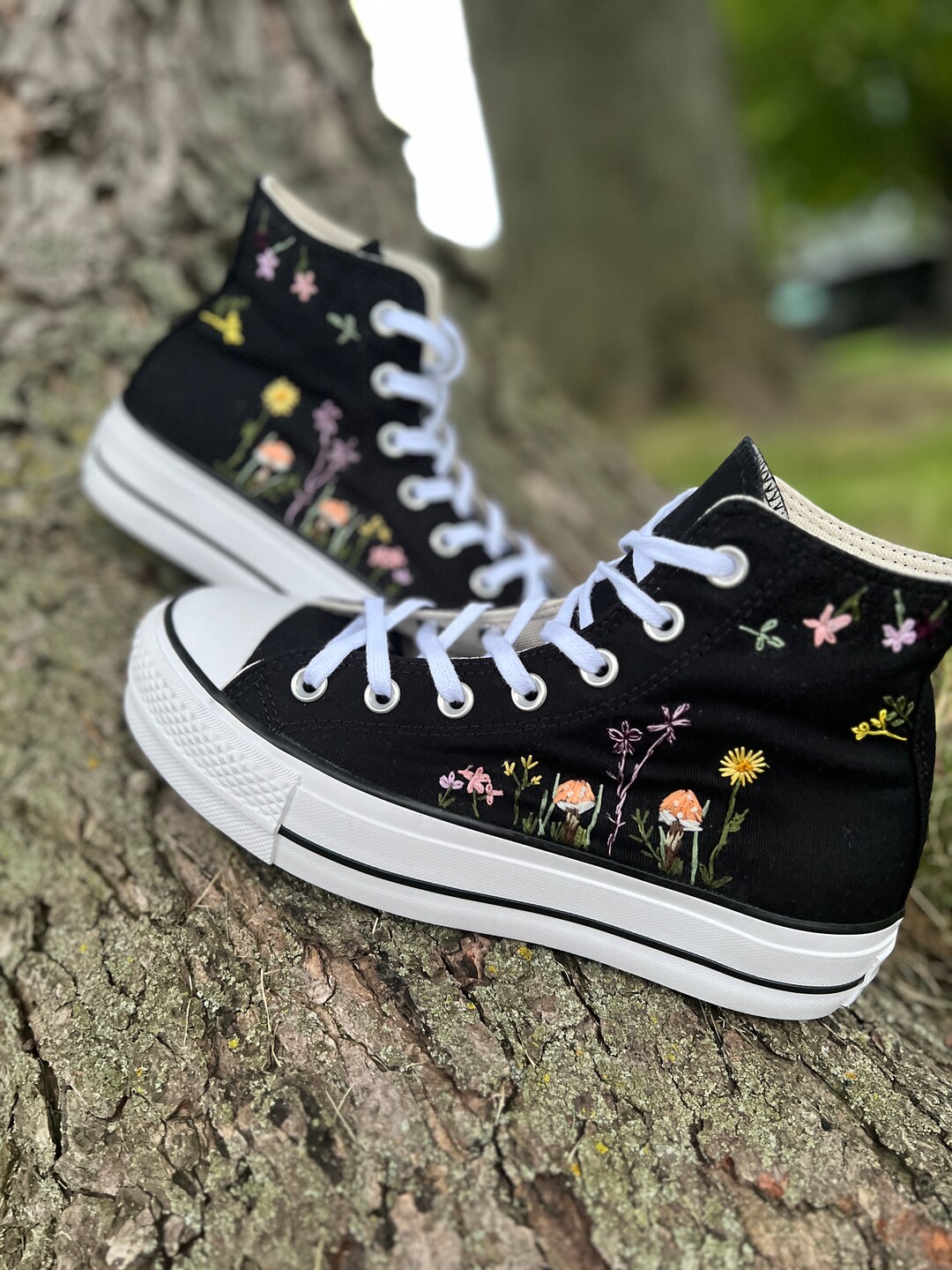 Custom Embroidered Converse Platform High Tops: Hand-stitched Floral ...