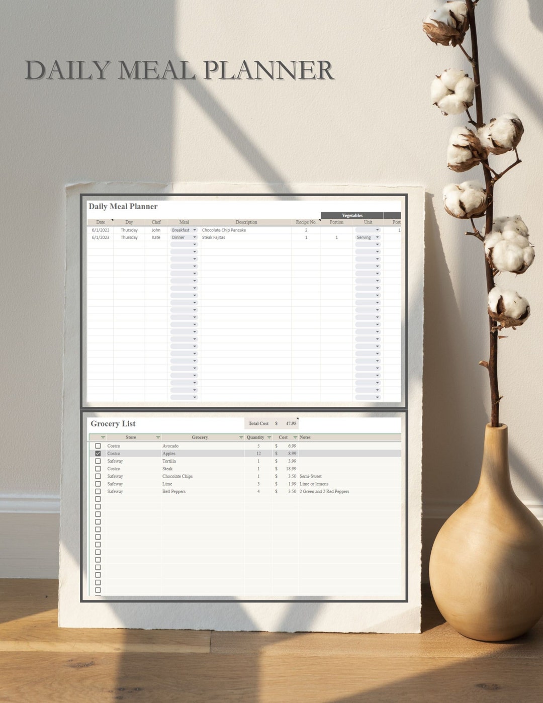 Daily Meal Planner Grocery List Recipe Tracker - Etsy