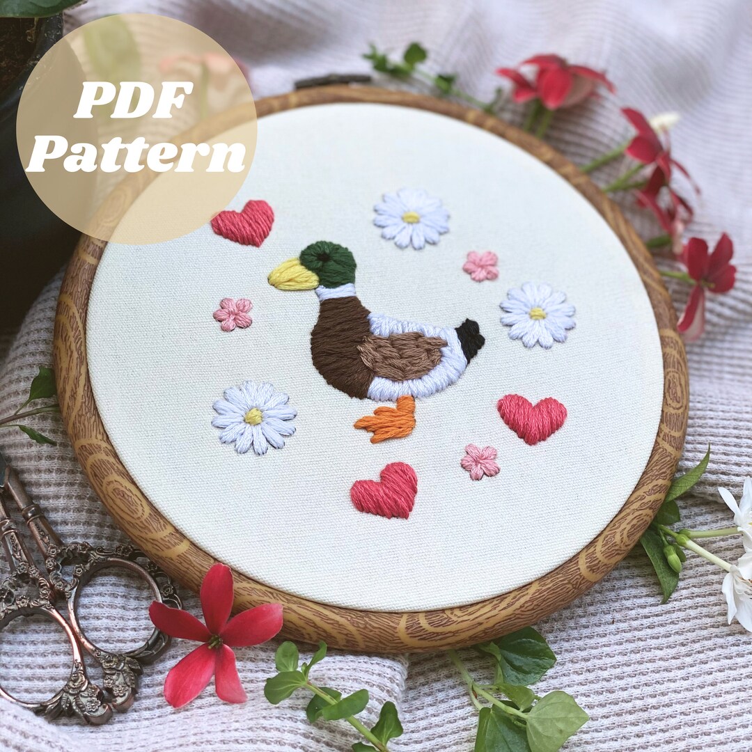 Flowery Duck Hand Embroidery Pattern | Instant Digital Download | Step ...