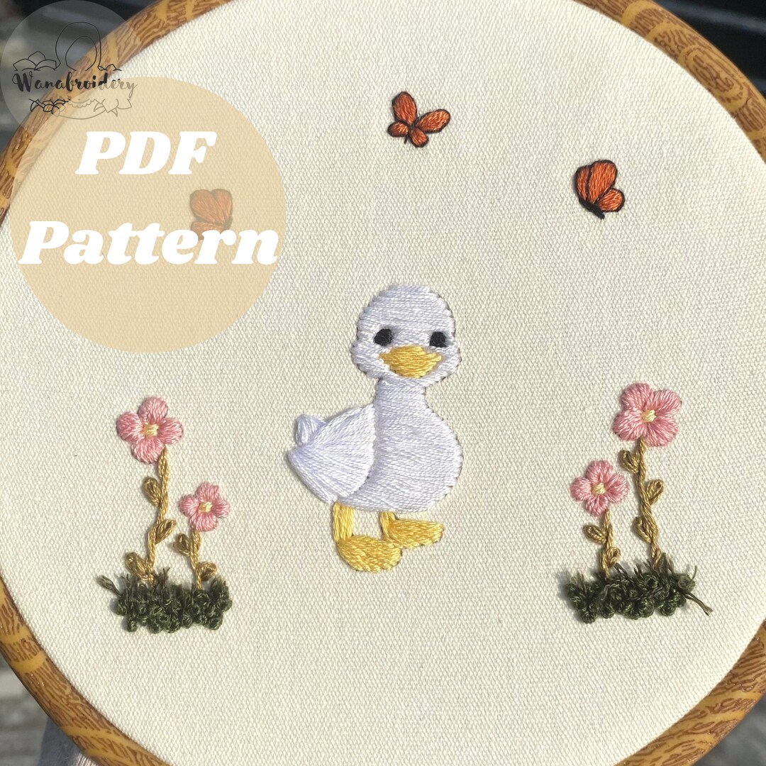 Duckling With Flowers Spring Embroidery Pattern | Instant Digital ...