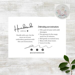 Editable Embroidery Care Card, Embroidery Thank You Card, Embroidery ...