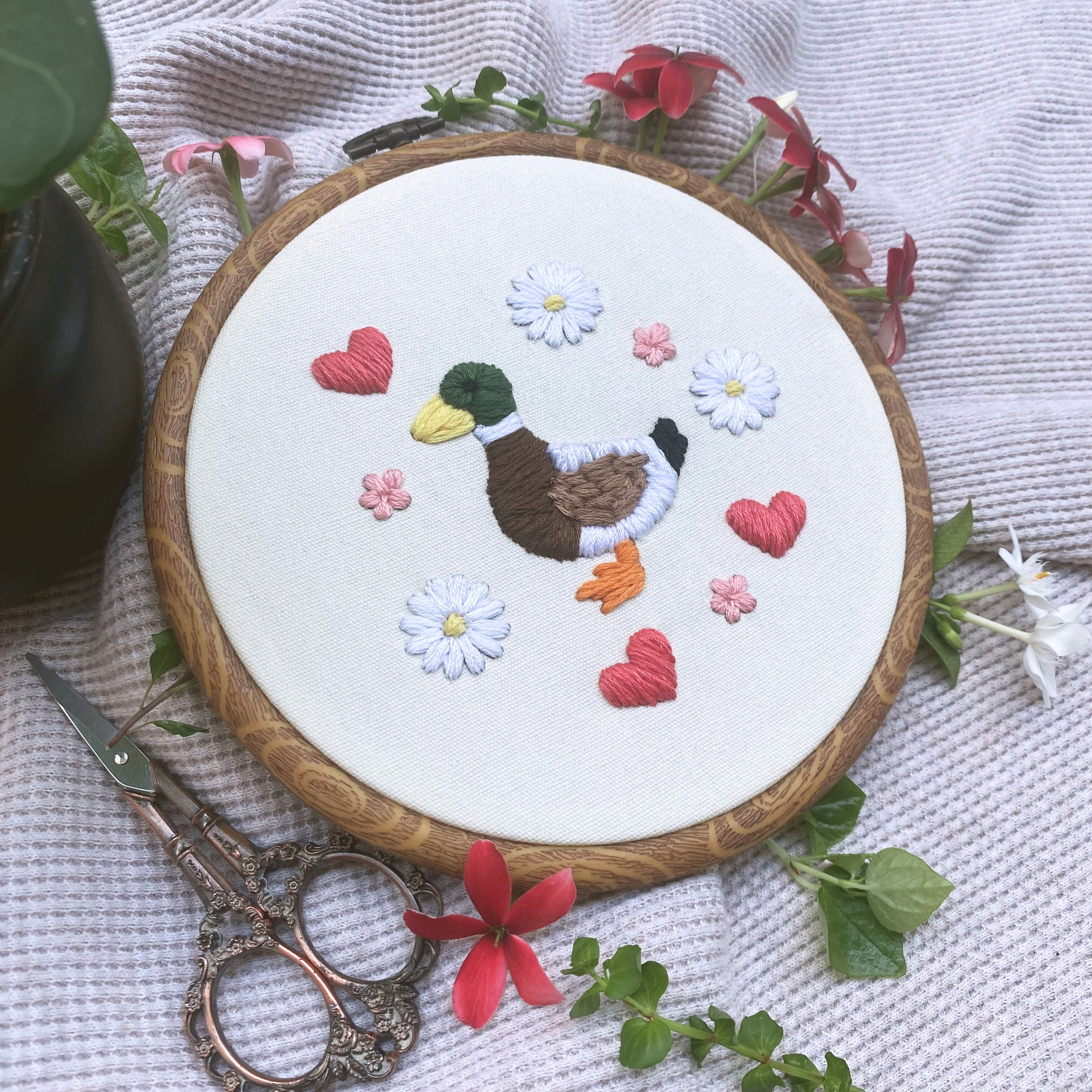 Flowery Duck Hand Embroidery Pattern | Instant Digital Download | Step ...