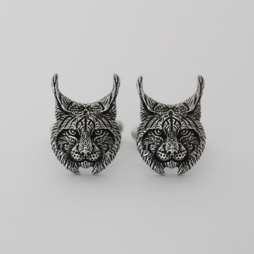 Handmade Cufflinks Lynx Head Realistic Pewter Cuff Links Gift for ...