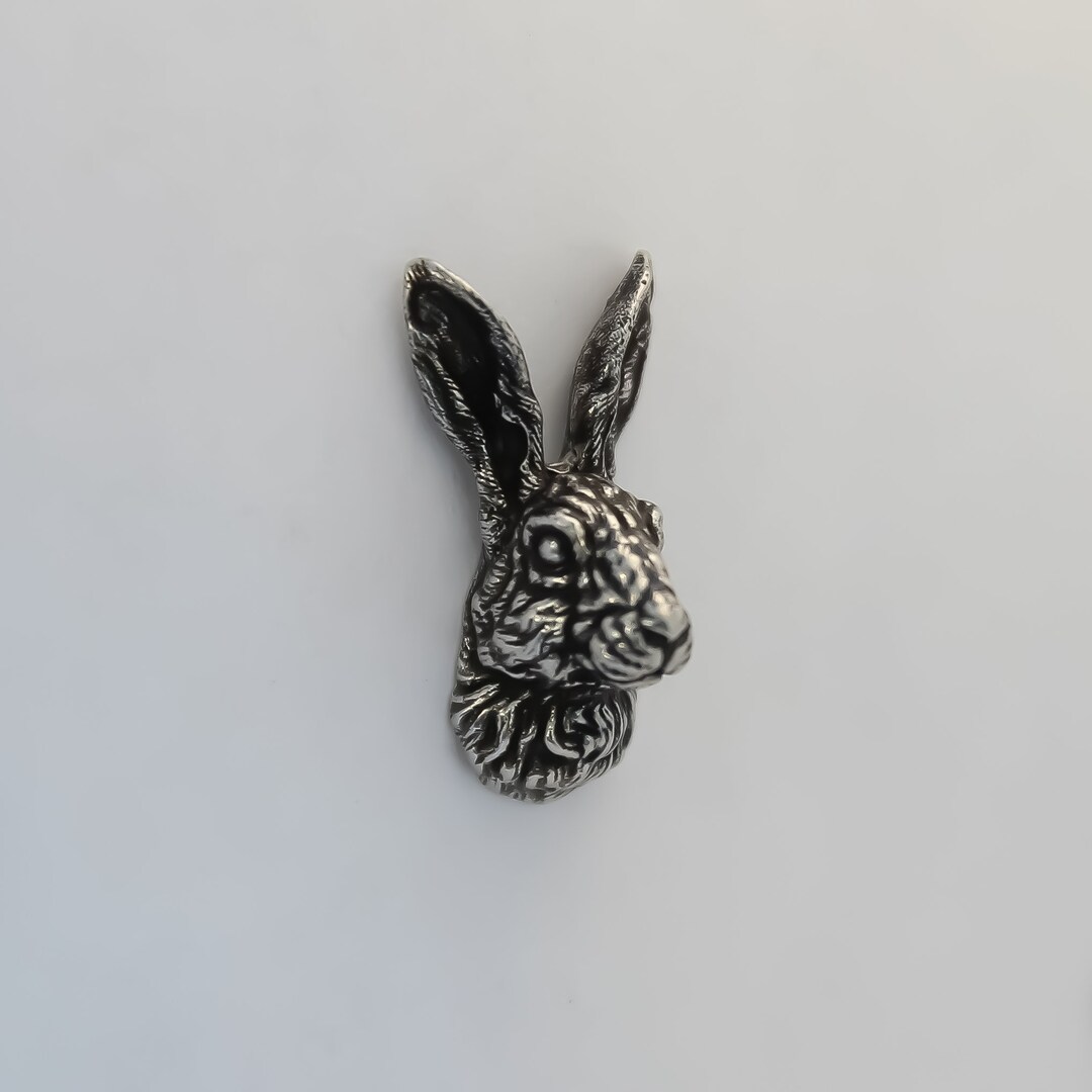 Pewter Pin Rabbit Brooch Hare Head Relief Badge I Love Hares & Rabbits ...