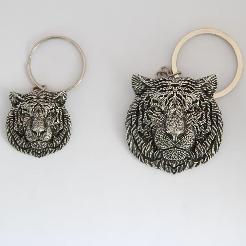 Detailed Tiger Head Keychain, Big Cat Charm Key Ring, Wildlife Gift for ...