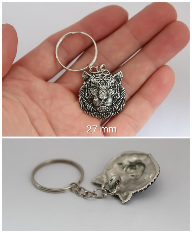 Detailed Tiger Head Keychain, Big Cat Charm Key Ring, Wildlife Gift for ...