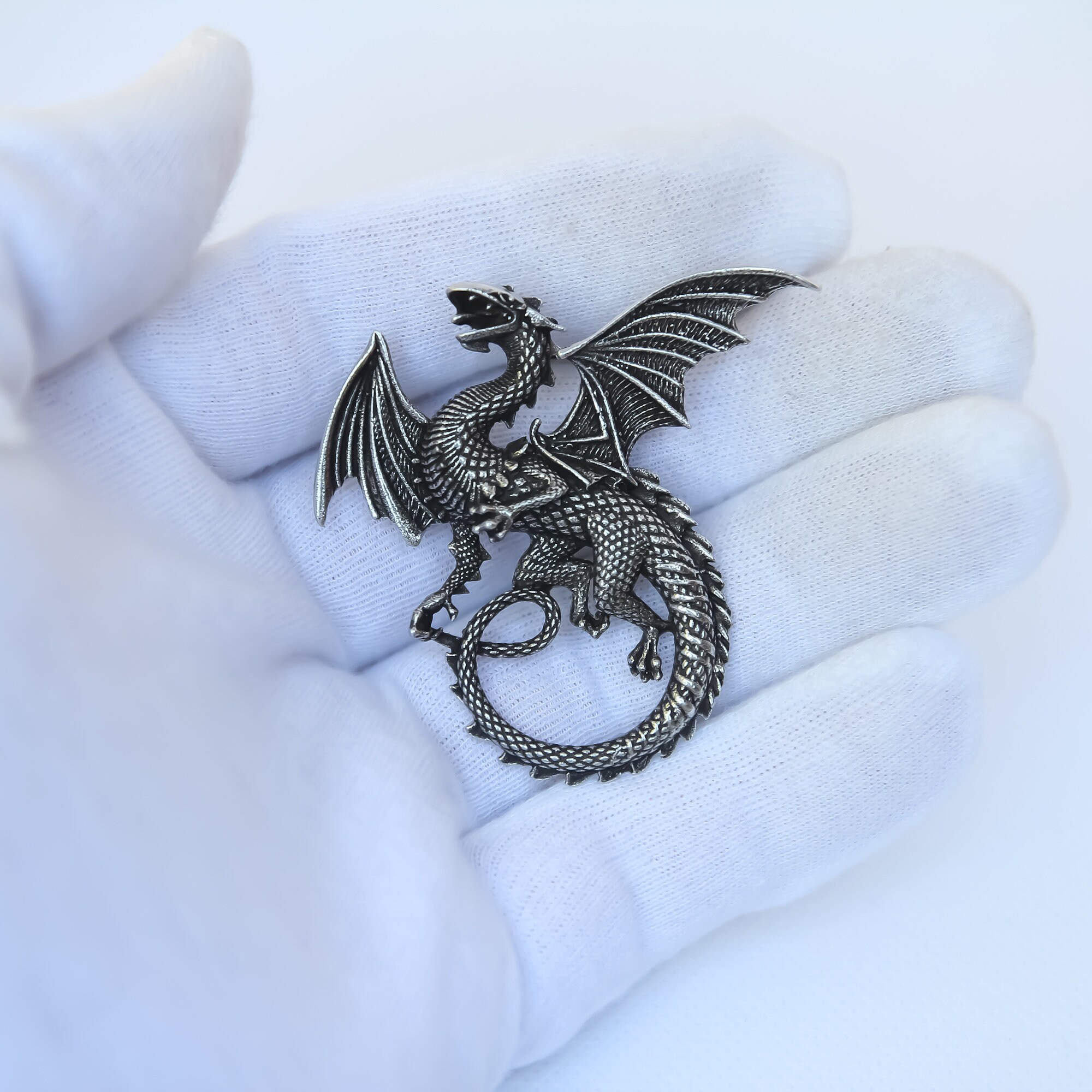 Exclusive Brooch Dragon Handmade Badge Dragons Pewter Pin Dragon ...
