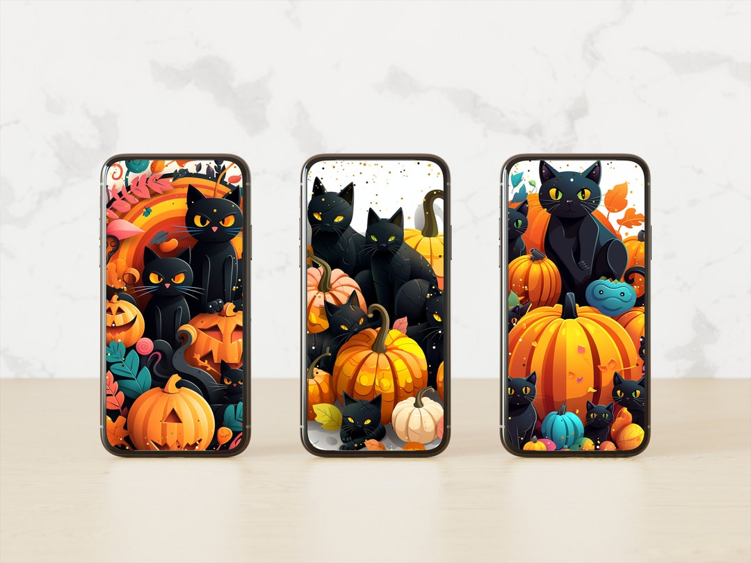 Halloween, Black Cat and Pumpkins iPhone Wallpaper iPhone Lock Screen ...