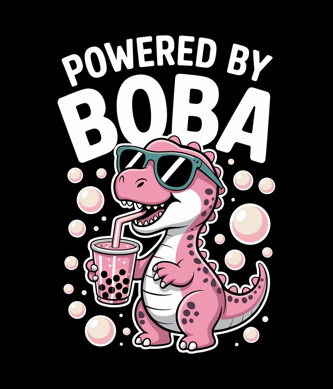 Powered by Boba Digital Art, Dinosaur Boba Lover Gift, Funny Dino T Rex ...