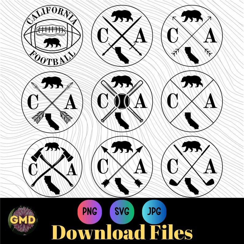 DIGITAL BUNDLE** California State Designs Png Svg Jpg Sports, Swords ...