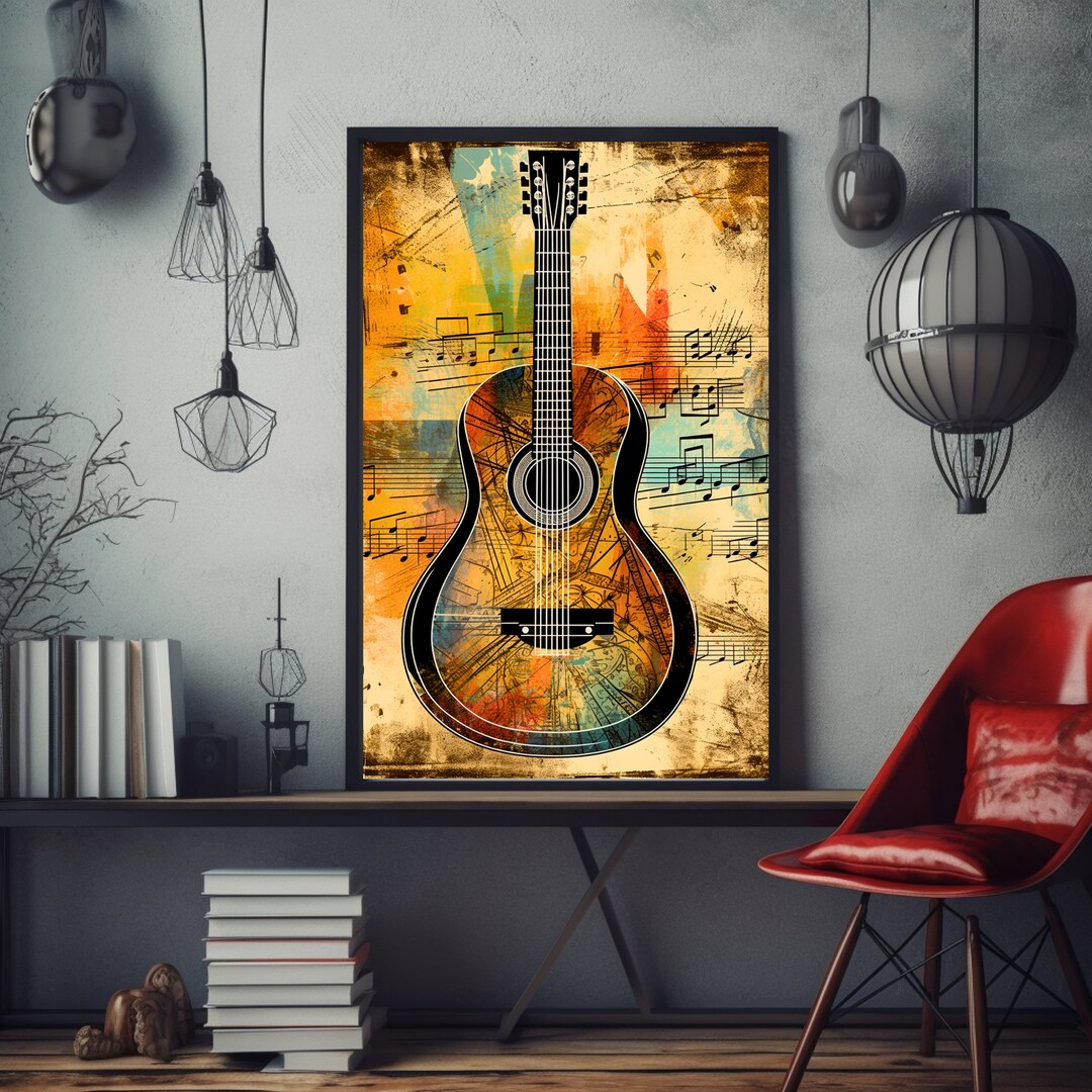 Vintage Guitar Digital Printable Poster Musical Masterpiece Wall Art ...