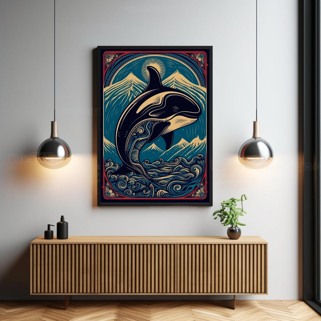 Orca Whale Printable Poster Orca Wall Art Decor , Instant Digital ...