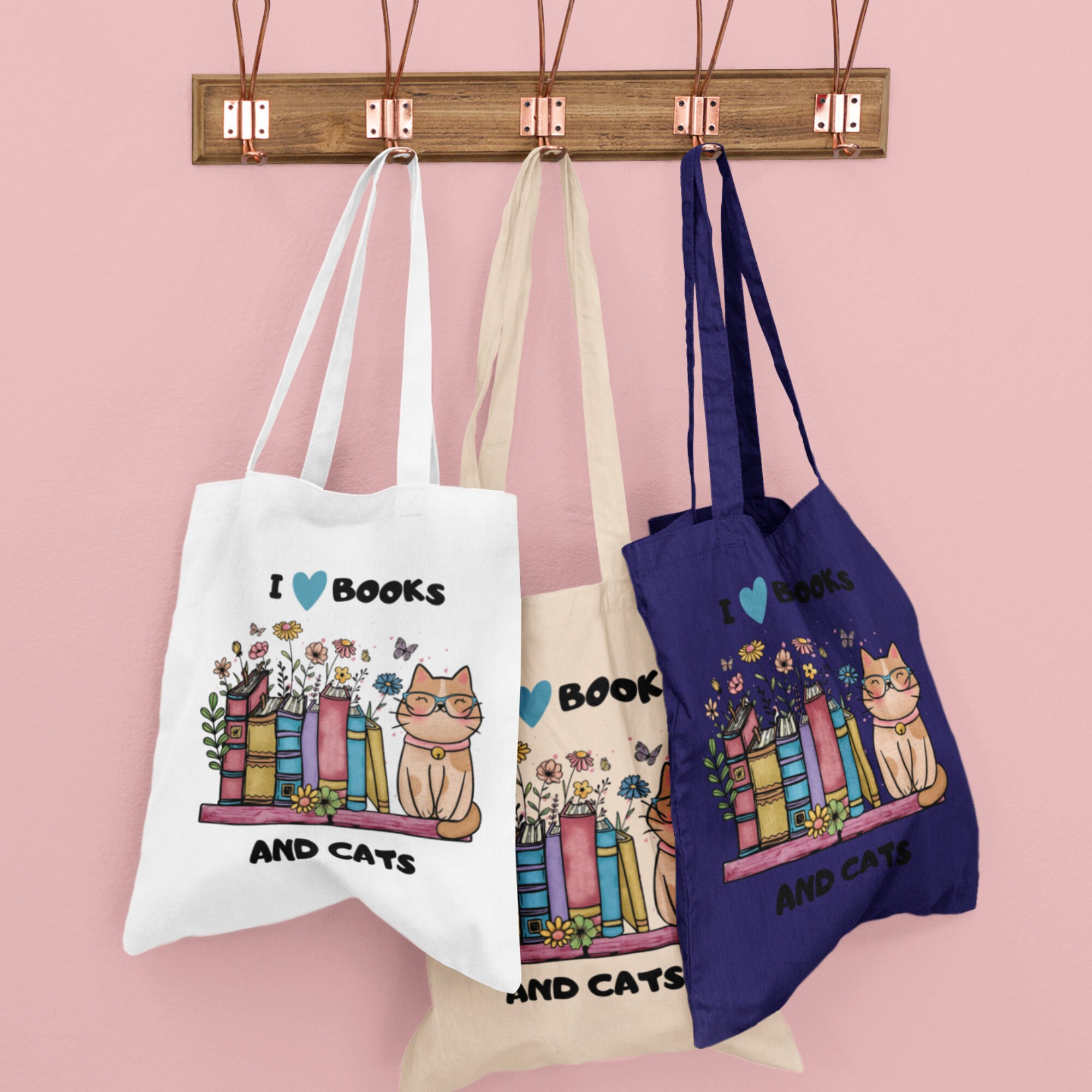 Sac chat, j'aime les chats tote bags chat book lovers amoureux des chats sac fourre tout cadeau ...
