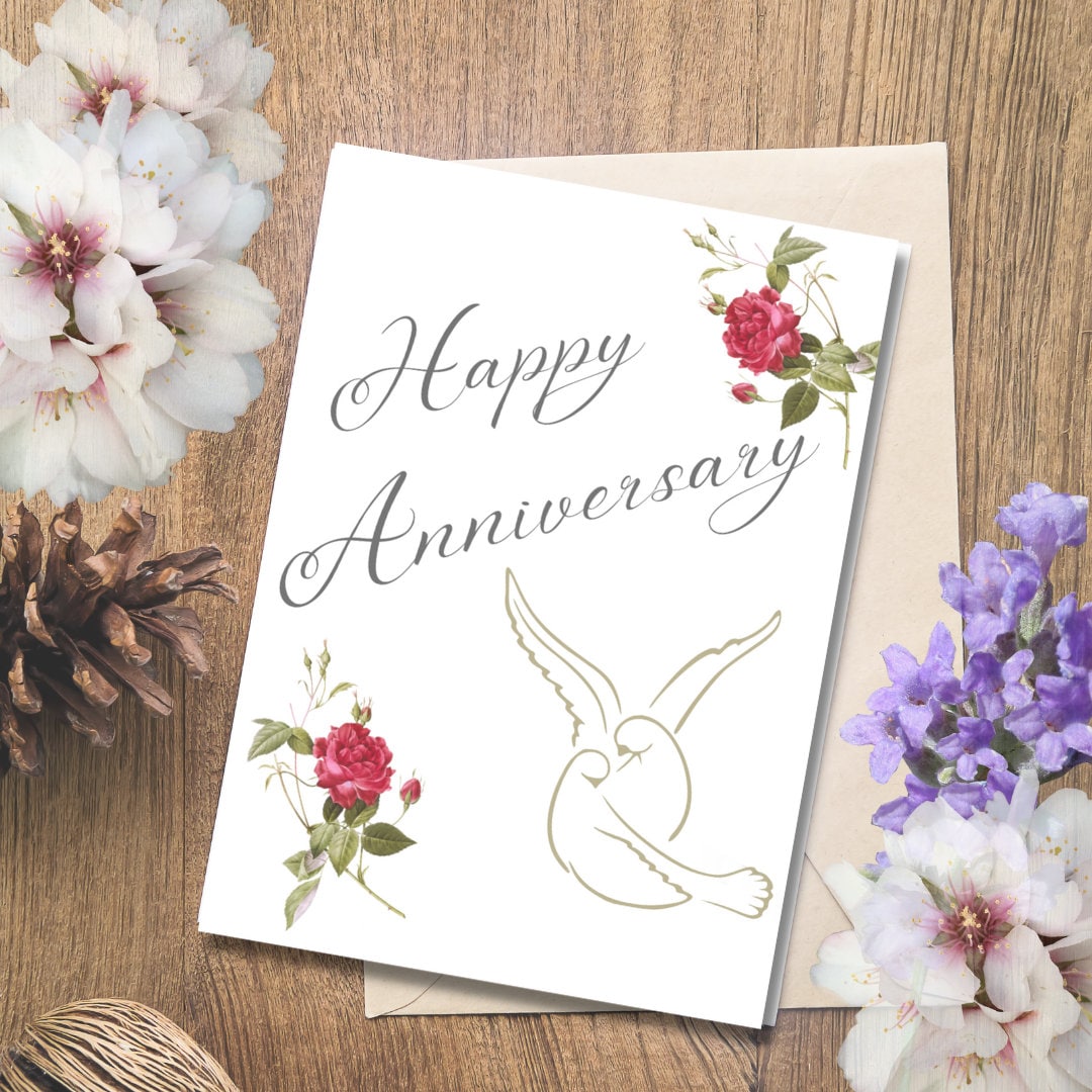 Red Roses Anniversary Card | Printable, Editable Template (PDF) - Etsy