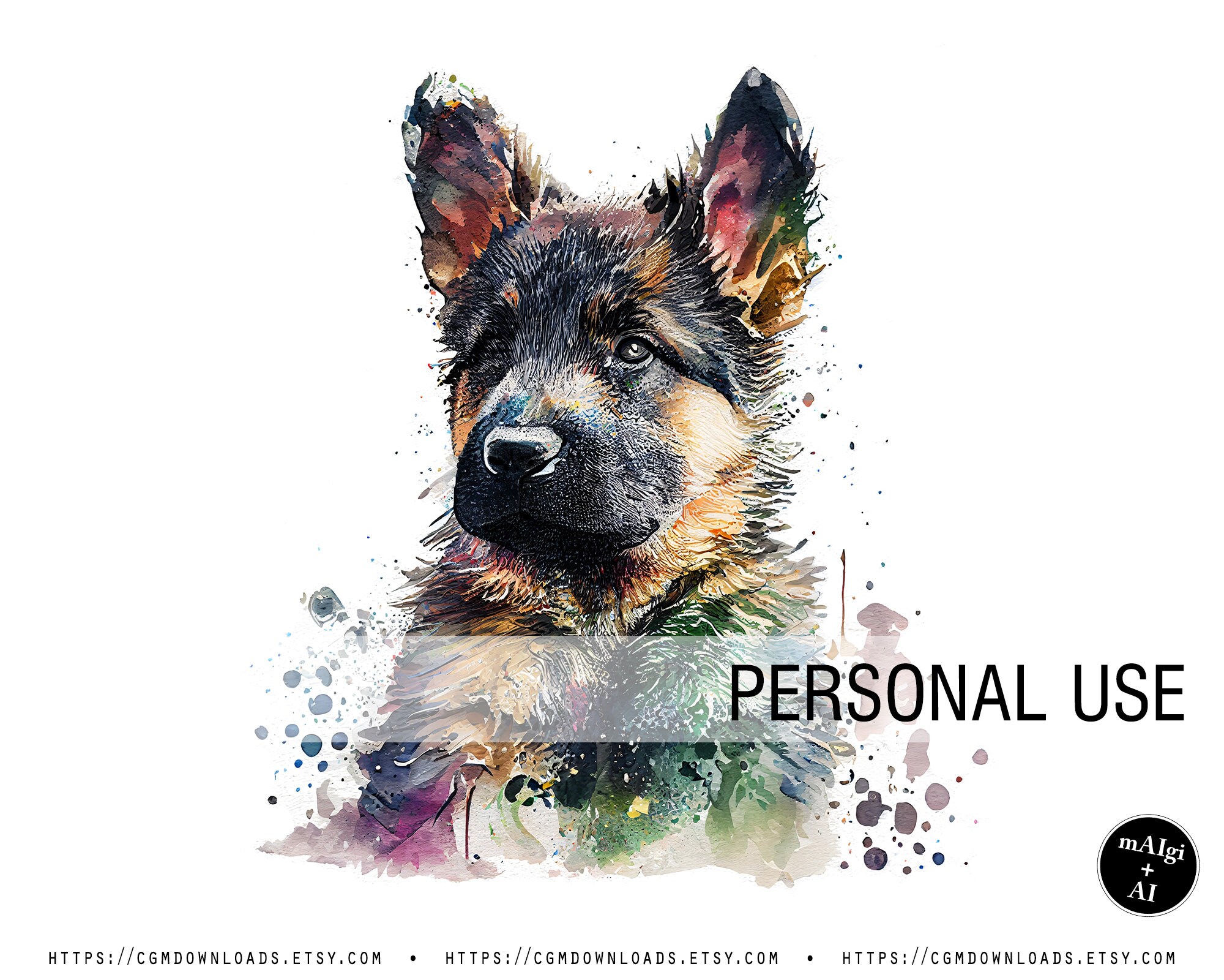 German Shepherd Puppy Wall Art 01 Dog Poster Art Watercolor Puppy AI ...