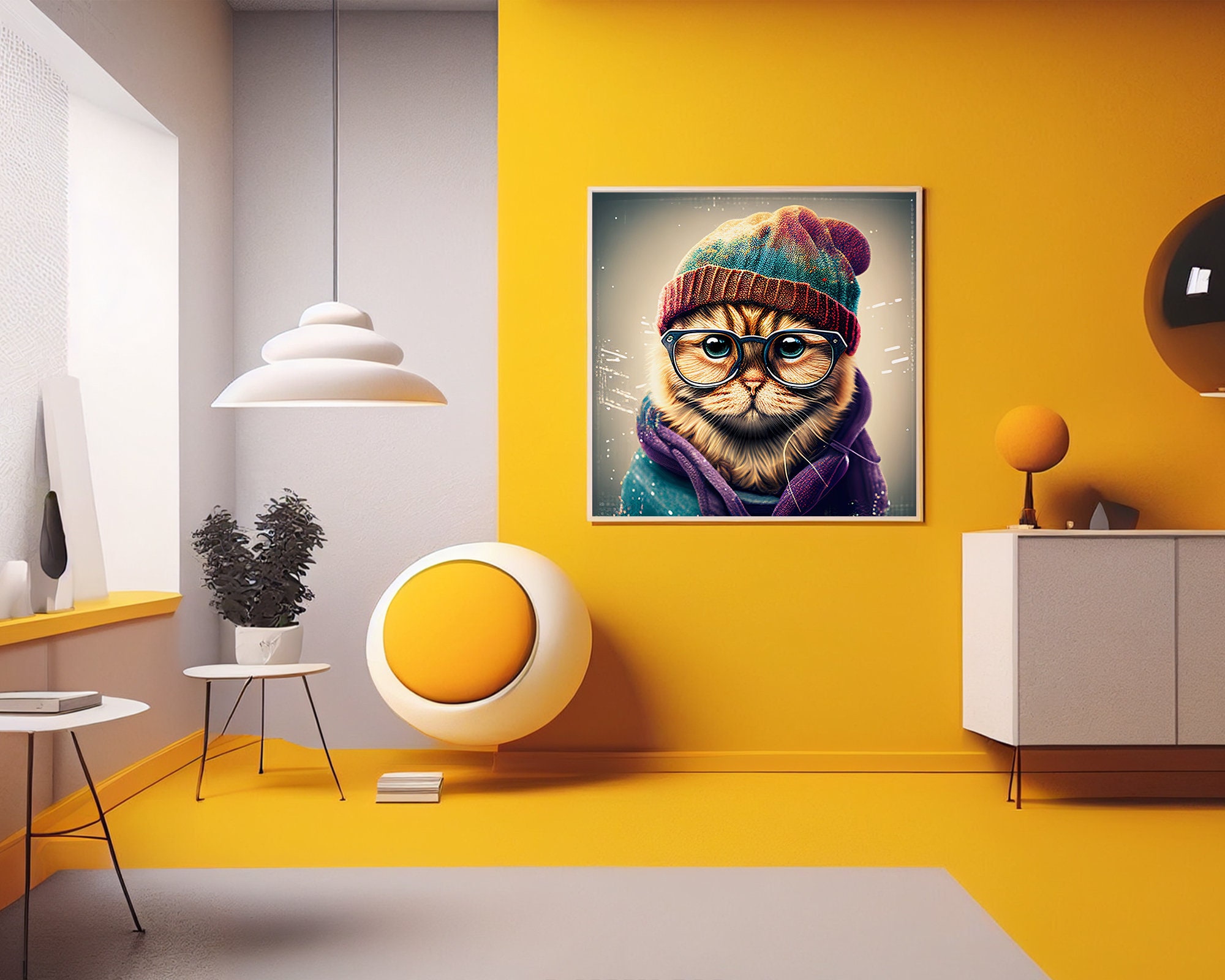 Hipster Cat Wall Art 02 Hippy Animals Poster Art Bohemian AI Art Boho ...