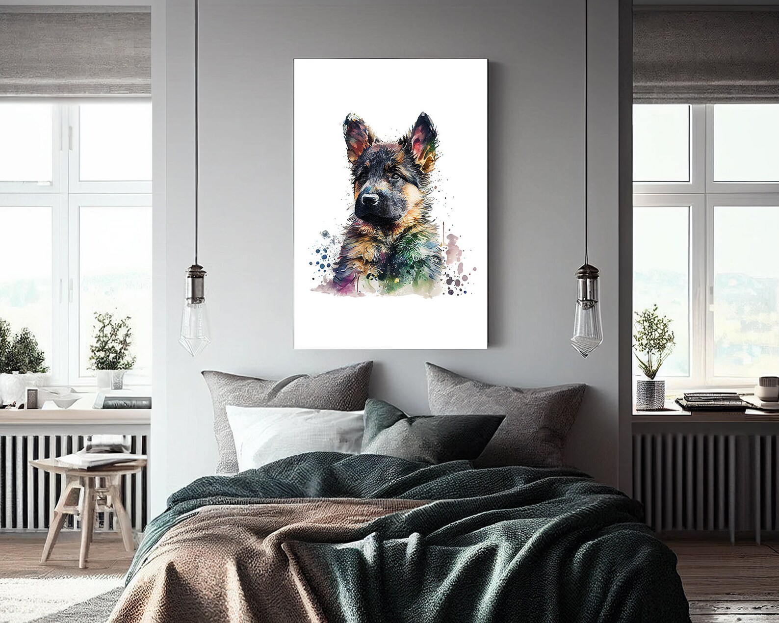 German Shepherd Puppy Wall Art 01 Dog Poster Art Watercolor Puppy AI ...