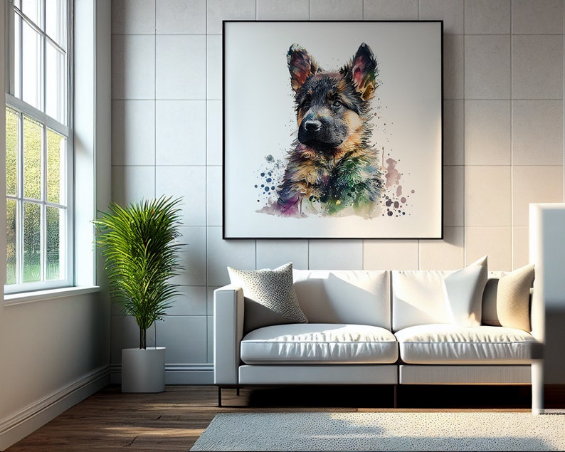 German Shepherd Puppy Wall Art 01 Dog Poster Art Watercolor Puppy AI ...
