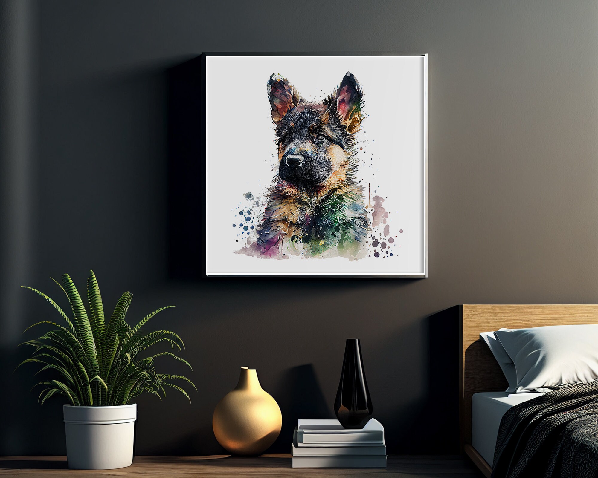 German Shepherd Puppy Wall Art 01 Dog Poster Art Watercolor Puppy AI ...