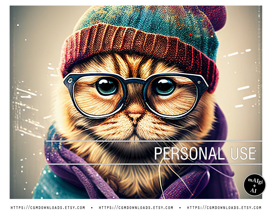 Hipster Cat Wall Art 02 | Hippy Animals Poster Art | Bohemian AI Art ...