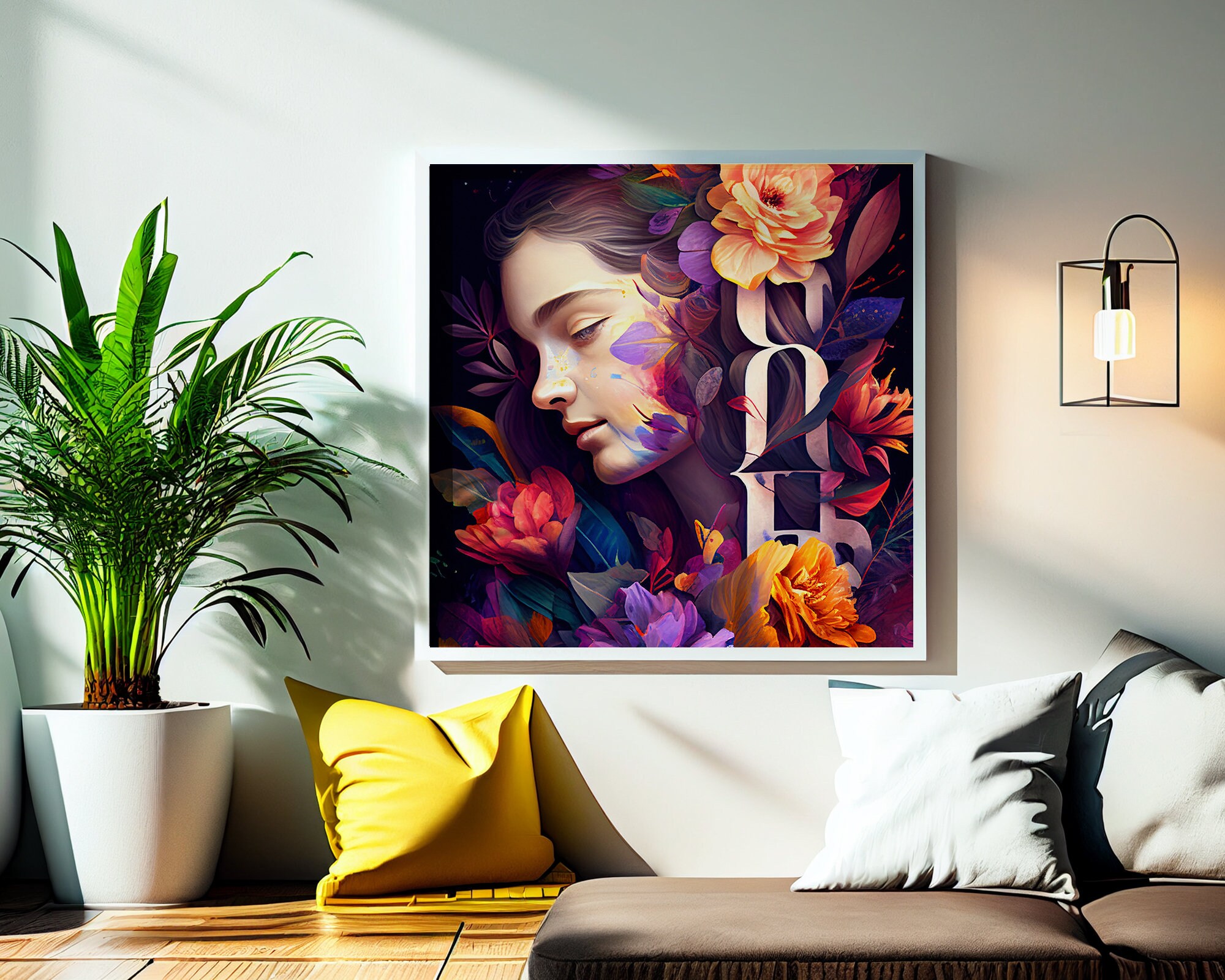 Lady Flowers Lettering Wall Art 04 Floral Pastel Texture Poster Art AI Art Digital Painting JPG ...