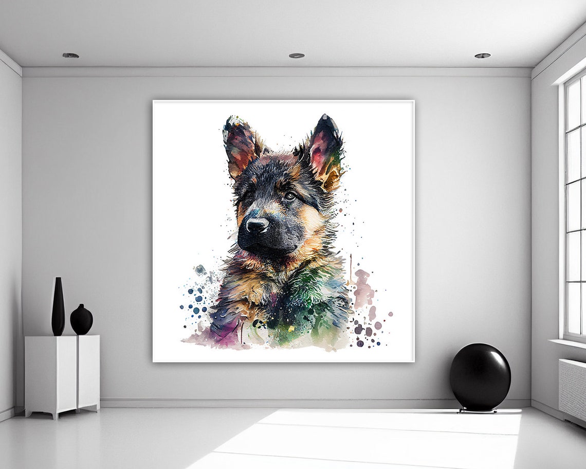 German Shepherd Puppy Wall Art 01 Dog Poster Art Watercolor Puppy AI ...