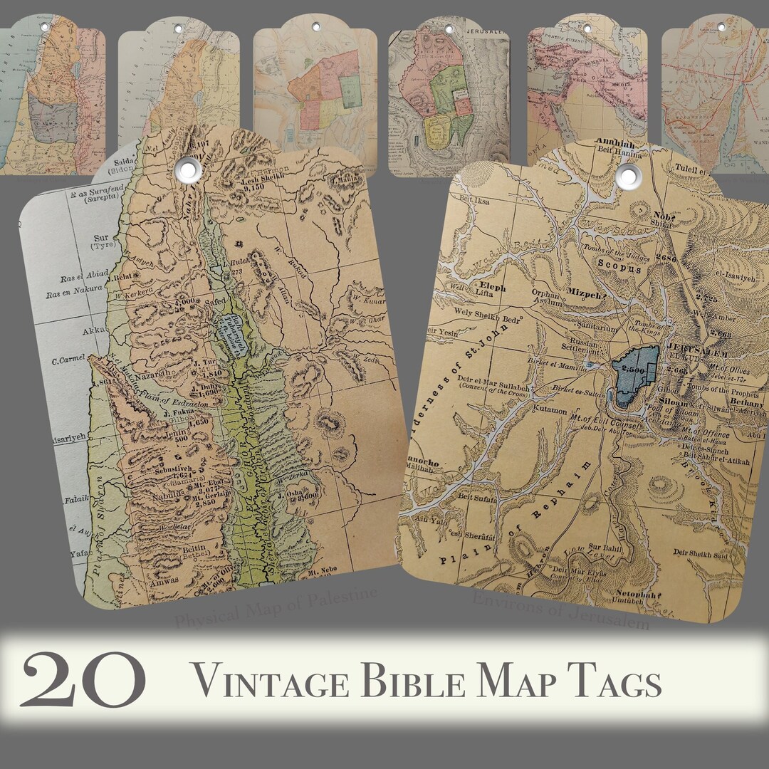 Bible Map Tags Journaling - Vintage Printable Ephemera - Faith Based ...