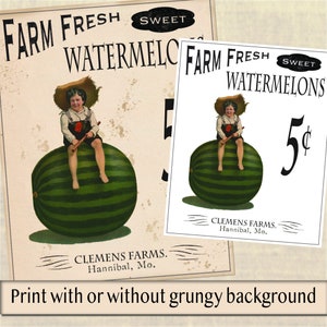 Primitive Watermelon Sign / Pantry Label - Digital Download - Garden ...