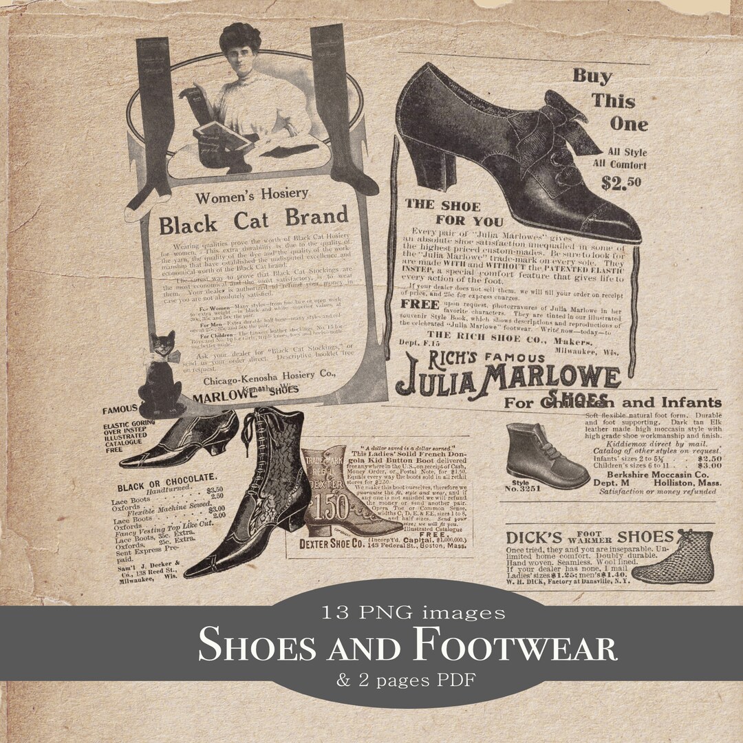Vintage Shoes & Hosiery Advertisements | Overlay PNG Illustrations ...