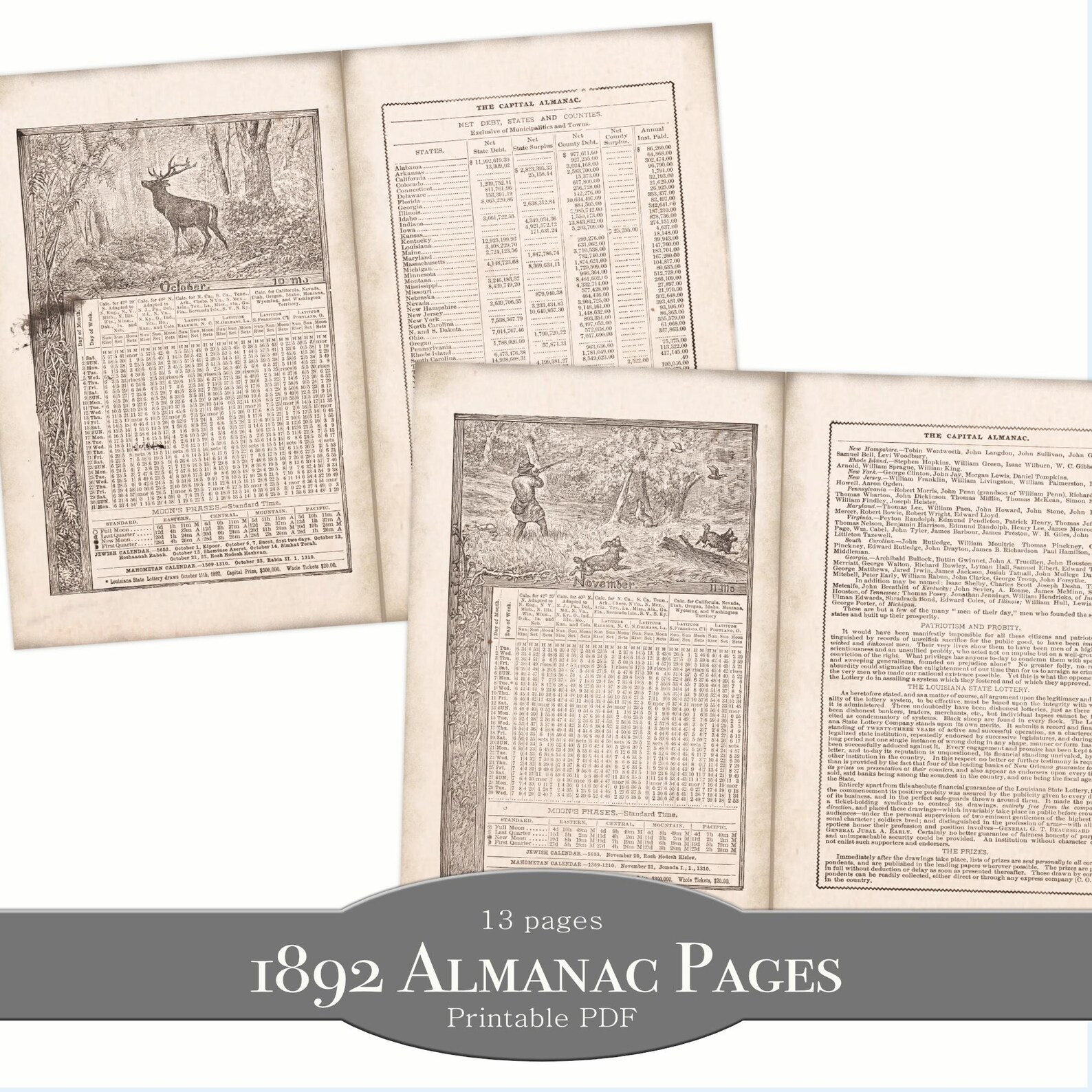 Printable 1892 Antique Almanac Pages: Junk Journal Ephemera (digital ...