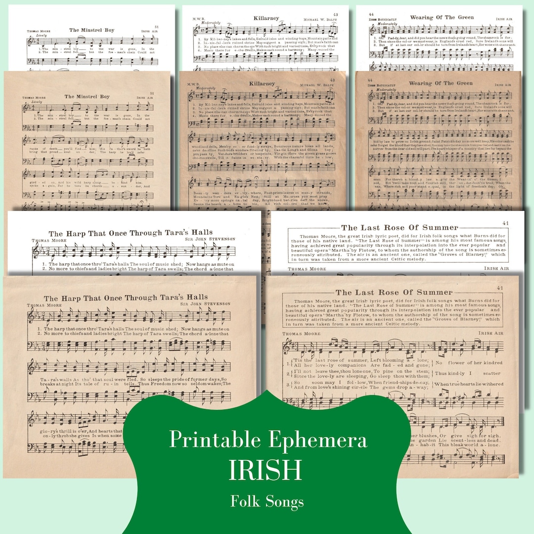 Irish Folk Songs Sheet Music - Printable Paper Ephemera From Vintage ...