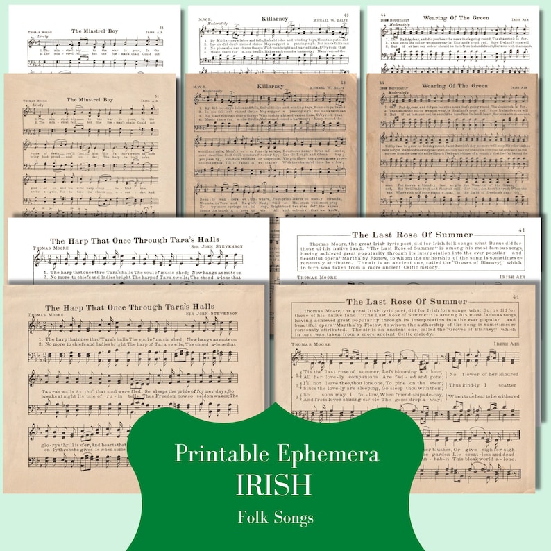 Irish Folk Songs Sheet Music - Printable Paper Ephemera From Vintage ...