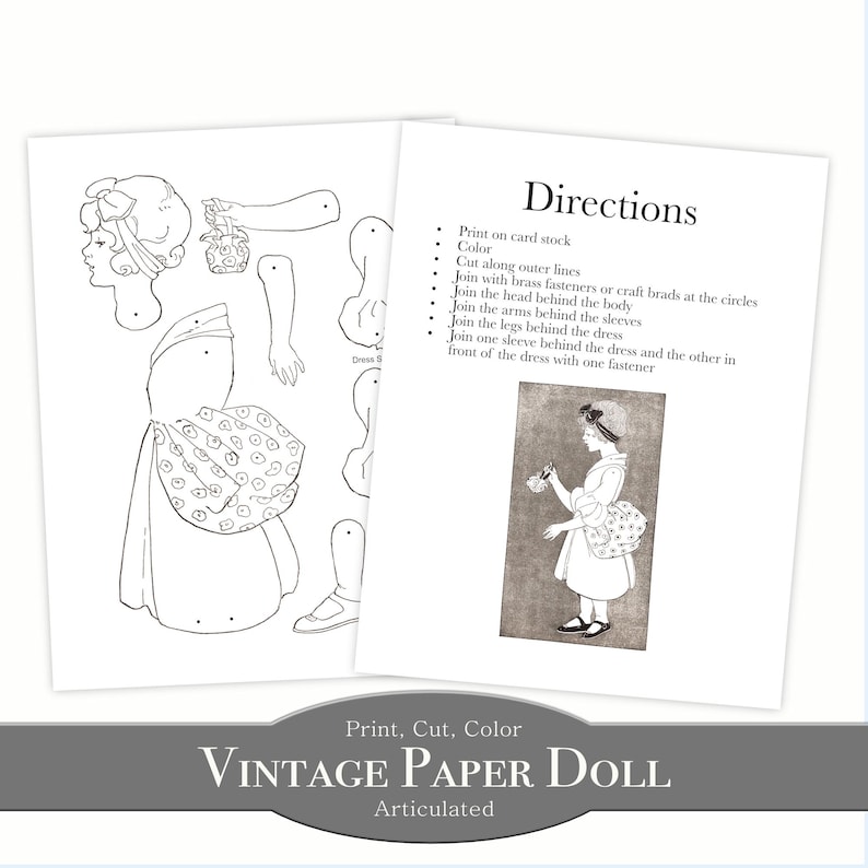 Printable Vintage Paper Doll: Articulated Girl, Color & Cut (PDF ...