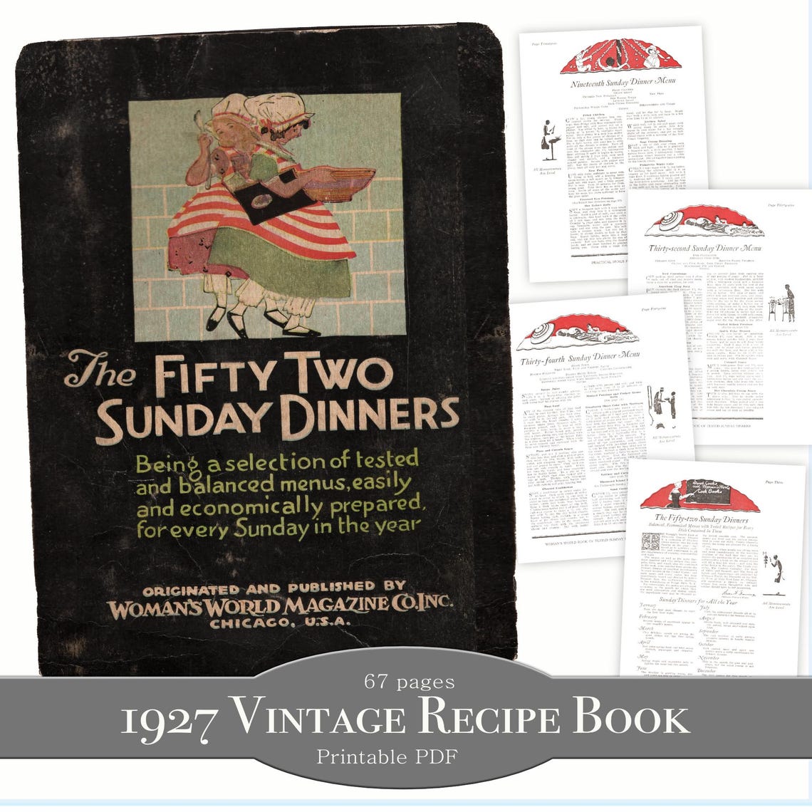 1927 Vintage Printable Recipe Book - the 52 Sunday Dinners - From 1920s ...