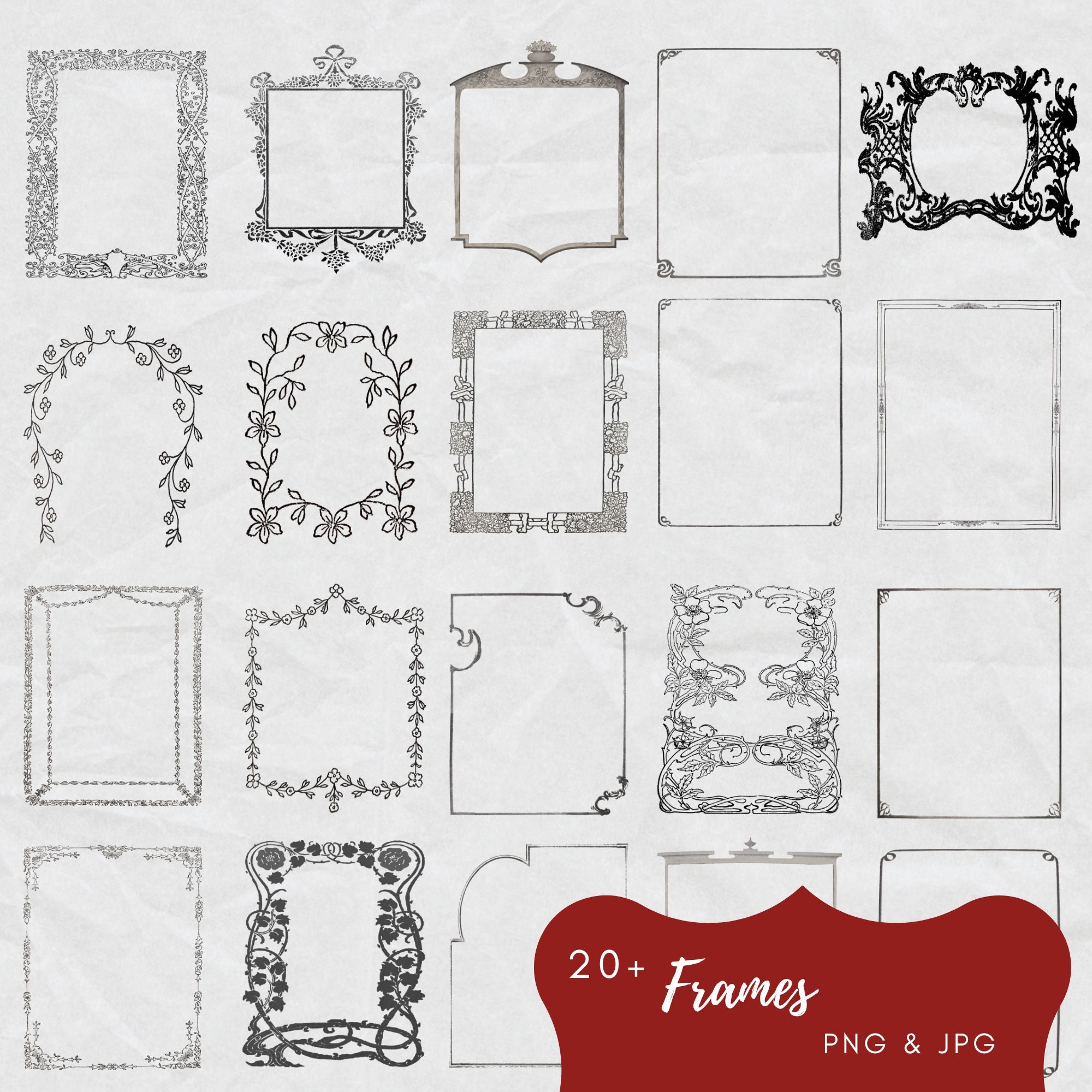Vintage Ornate Frames Clipart: Antique Ephemera Overlays (PNG JPG ...