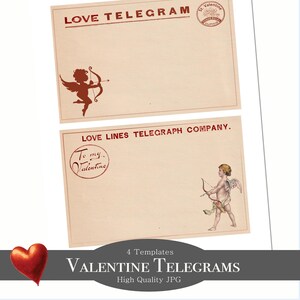 Vintage Valentine Telegram Templates: Cupid Love Letter Ephemera ...