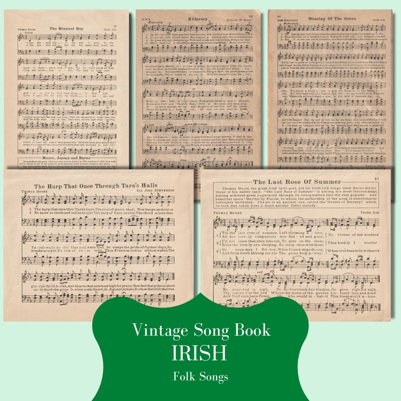 Irish Folk Songs Sheet Music - Printable Paper Ephemera From Vintage ...