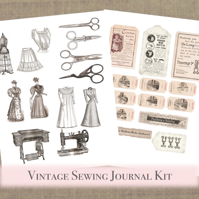 Sewing Junk Journal Kit - Vintage Seamstress Ephemera - Digital ...