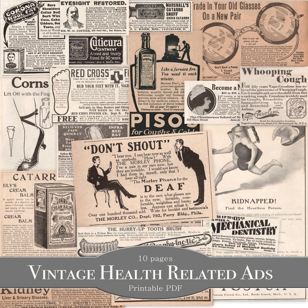 Antique Health & Wellness Print Ads - Junk Journal Ephemera - Digital ...