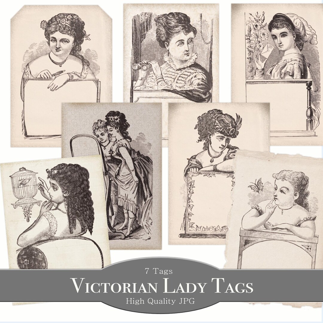 Victorian Lady Junk Journal Tags With Blank Writing / Sign Space ...