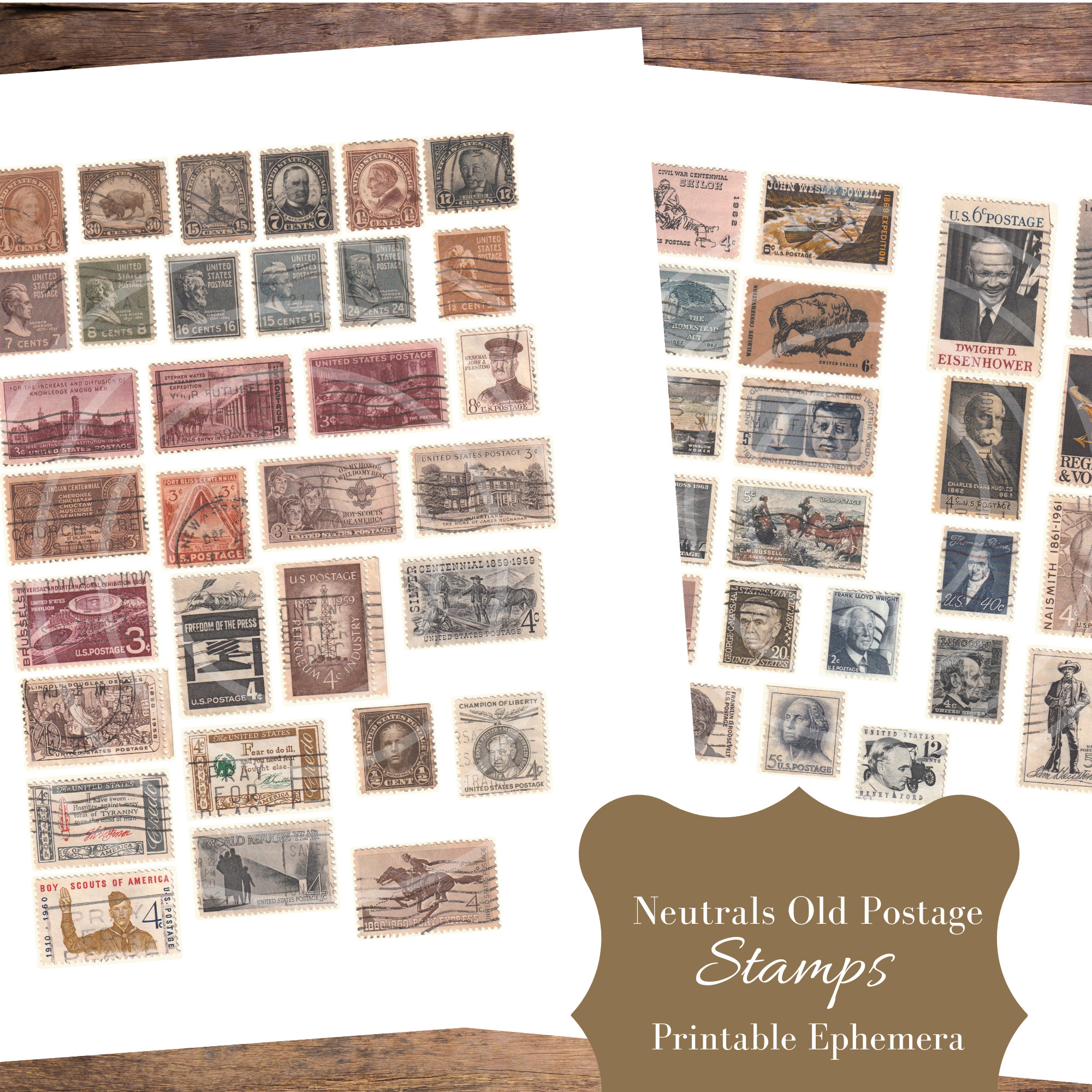 Printable Postage Stamps - Neutral - Brown & Gray - Printable Ephemera ...