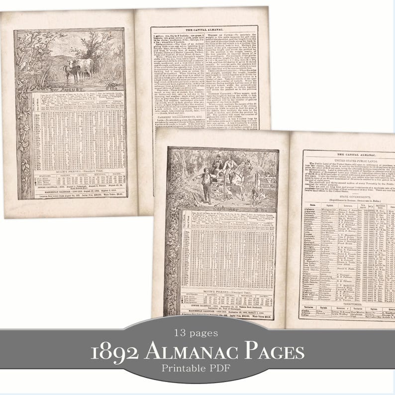 Printable 1892 Antique Almanac Pages: Junk Journal Ephemera (digital ...